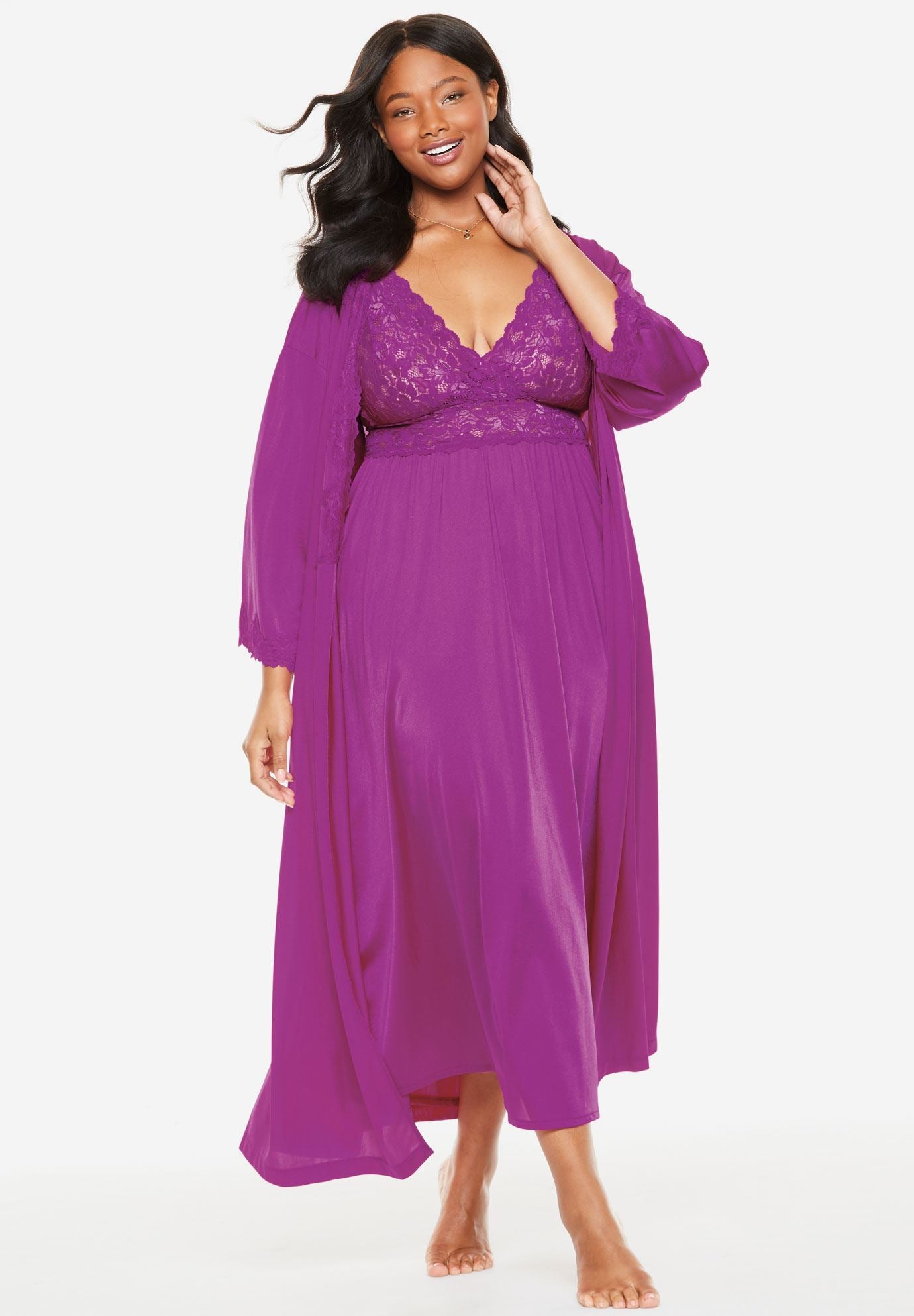 Long Peignoir & Robe Set by Only Necessities® | Plus Size Nighties ...